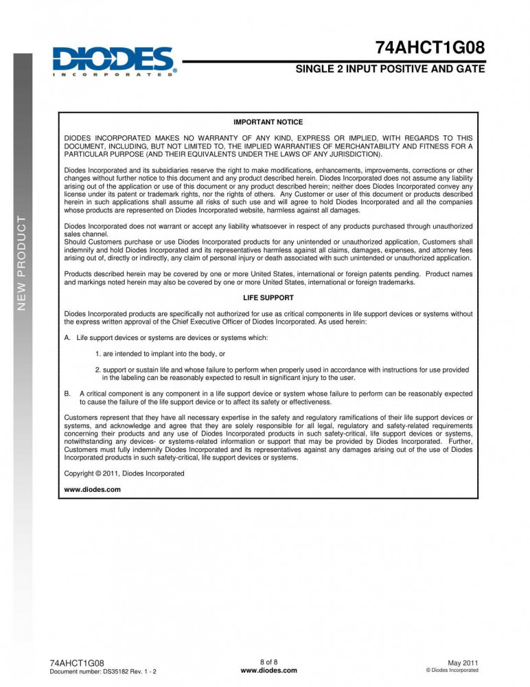 74AHCT1G08W5-7 datasheet page 8