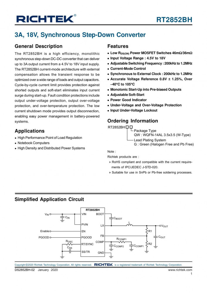 RT2852BH datasheet page 1