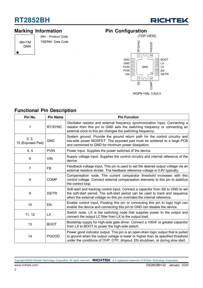 RT2852BH datasheet page 2