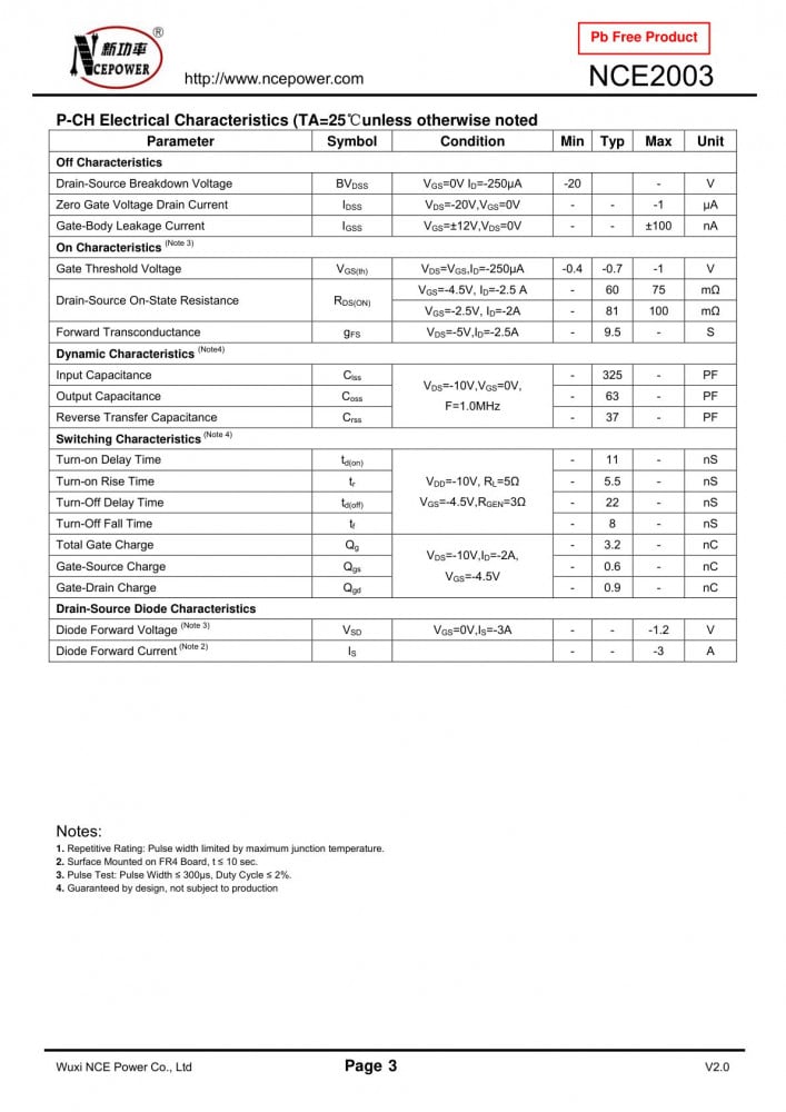 NCE2003 datasheet page 3