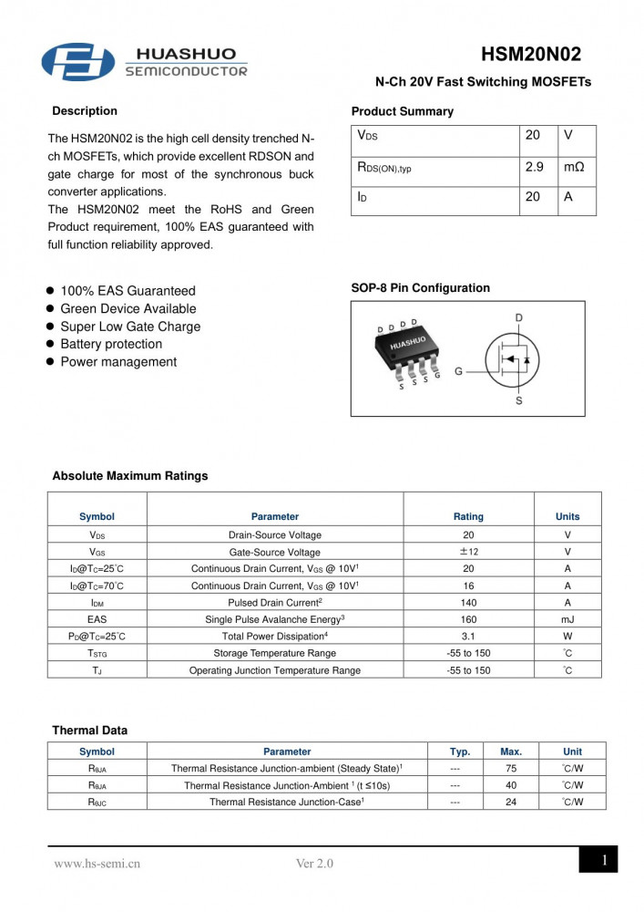 HSM20N02 datasheet page 1