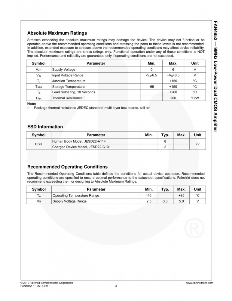 FAN4852 datasheet preview, page 4