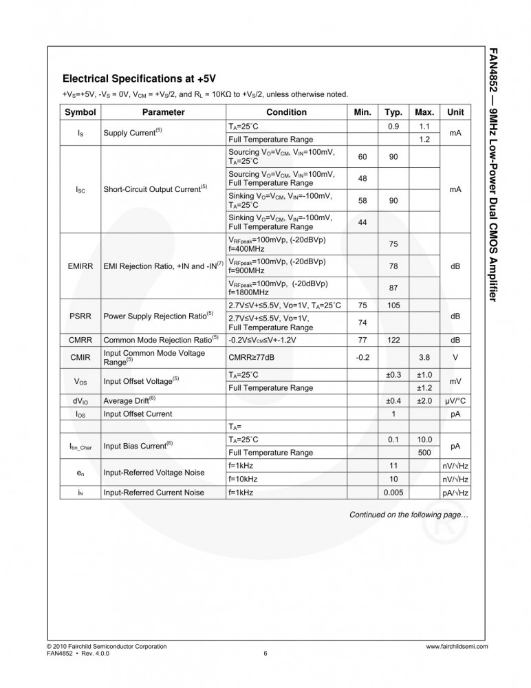 FAN4852 datasheet preview, page 7