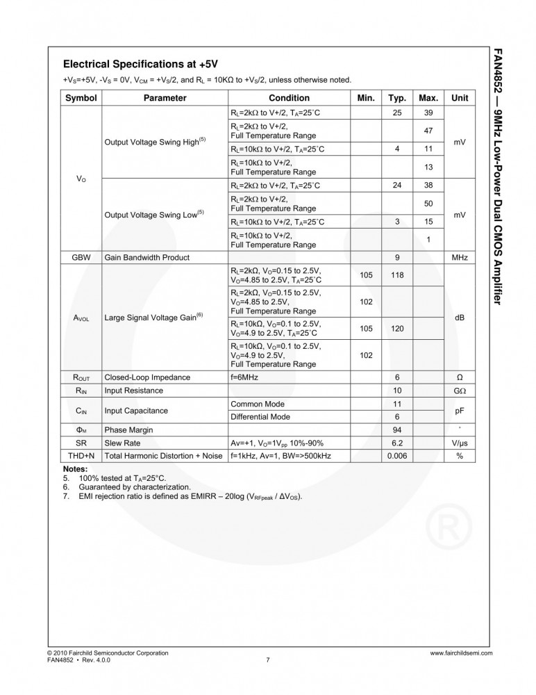 FAN4852 datasheet preview, page 8