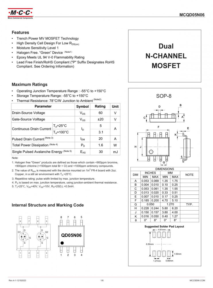 MCQD05N06-TP datasheet page 1
