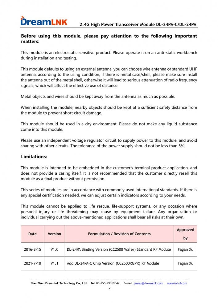 DL-24PA-2.4G datasheet page 2