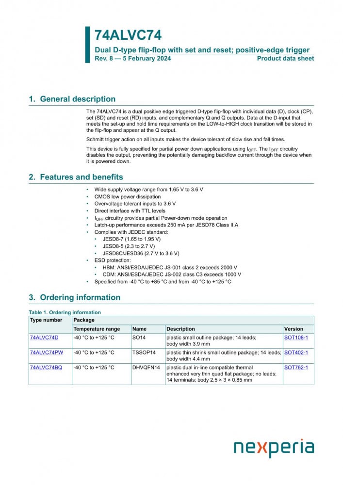 74ALVC74 datasheet page 1