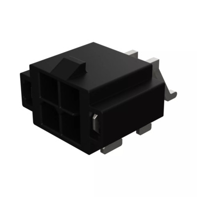 Mini-Fit Max Right Angle Header, Dual Row, Surface Mount, 4 Circuits, Matte Tin (Sn) Plating, Black, Glow-Wire Capable, Tape and Reel for sale