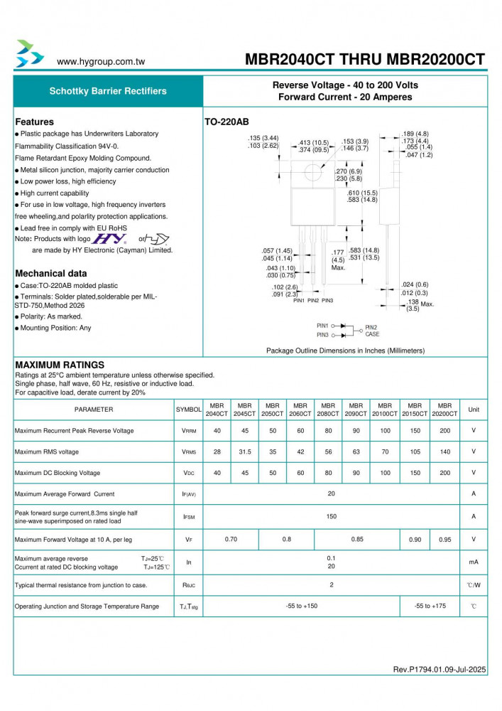 MBR2090CT technical document page 1