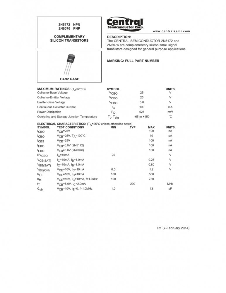 2N5172 PBFREE datasheet page 1