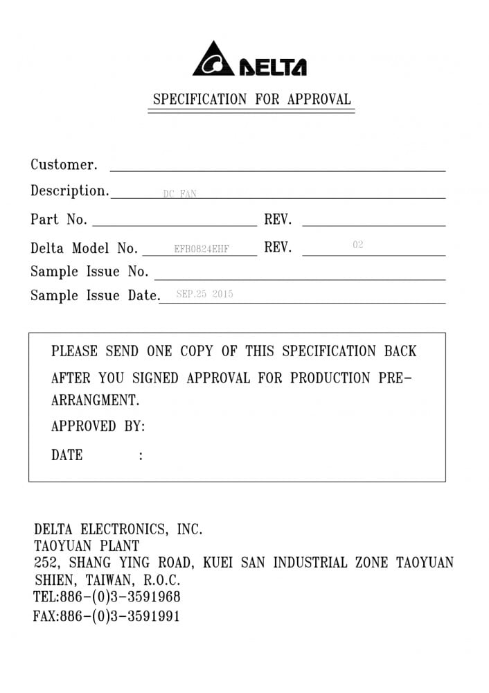 EFB0824EHF specification page 1