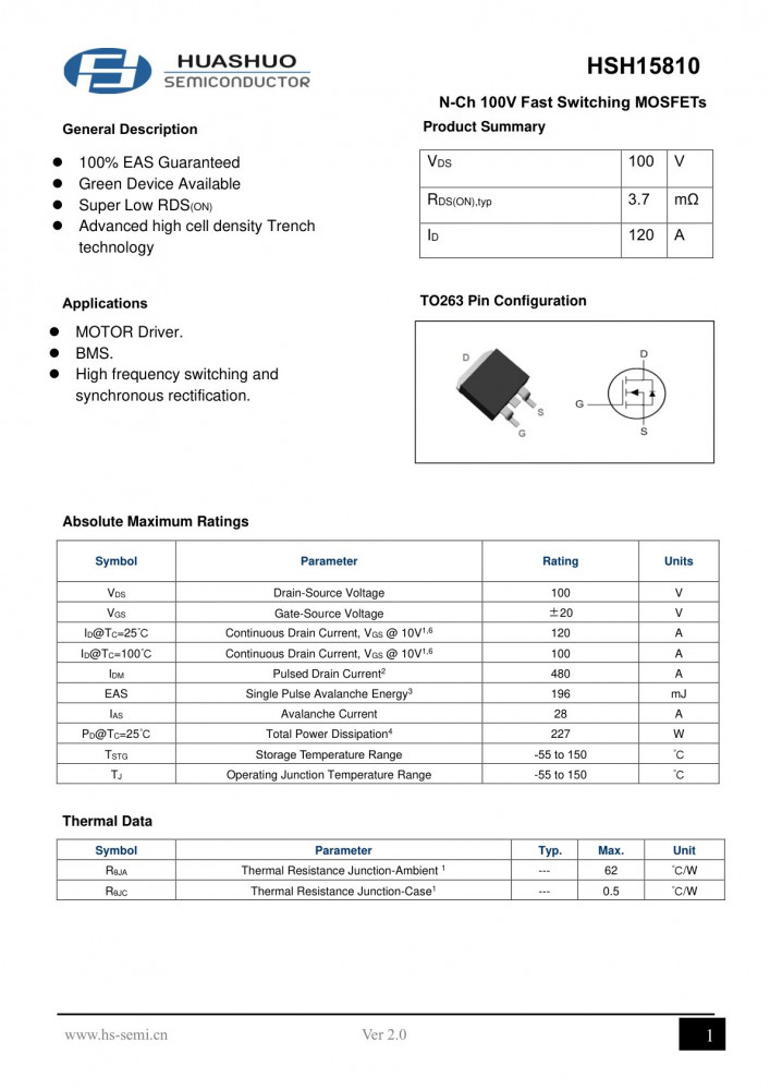 HSH15810 datasheet page 1