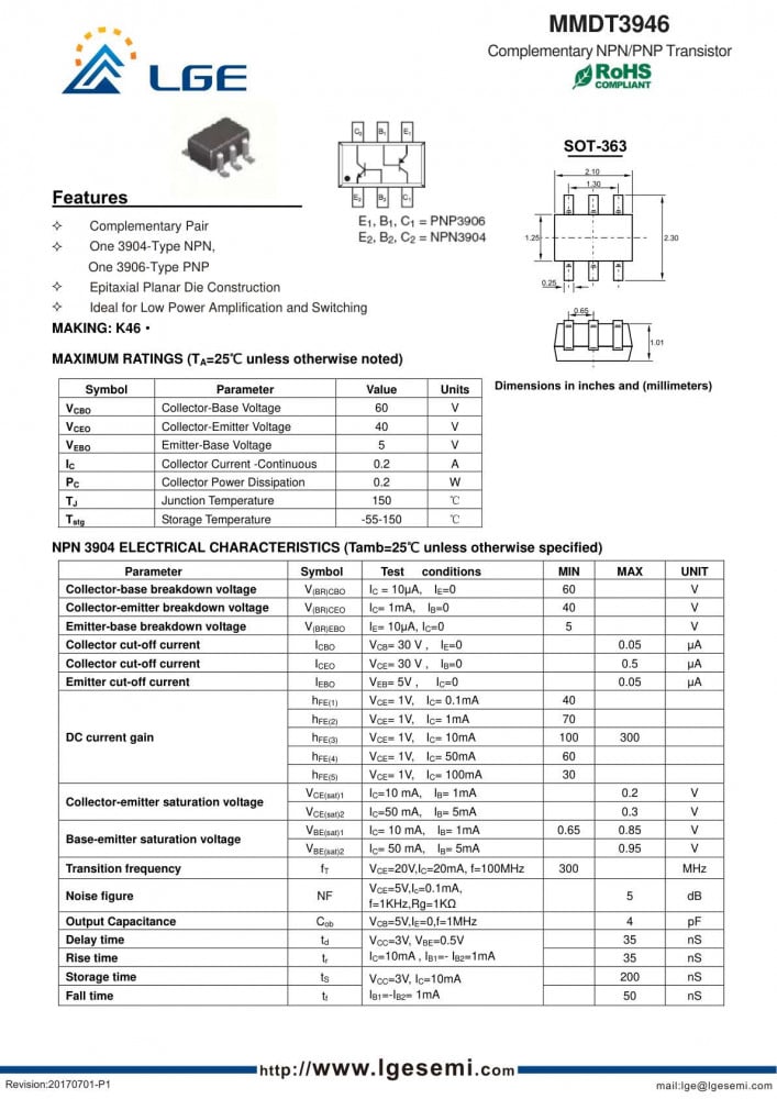 LGE MMDT3946 datasheet page 1
