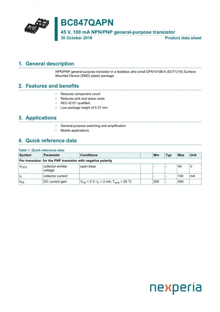 BC847QAPNZ datasheet page 1
