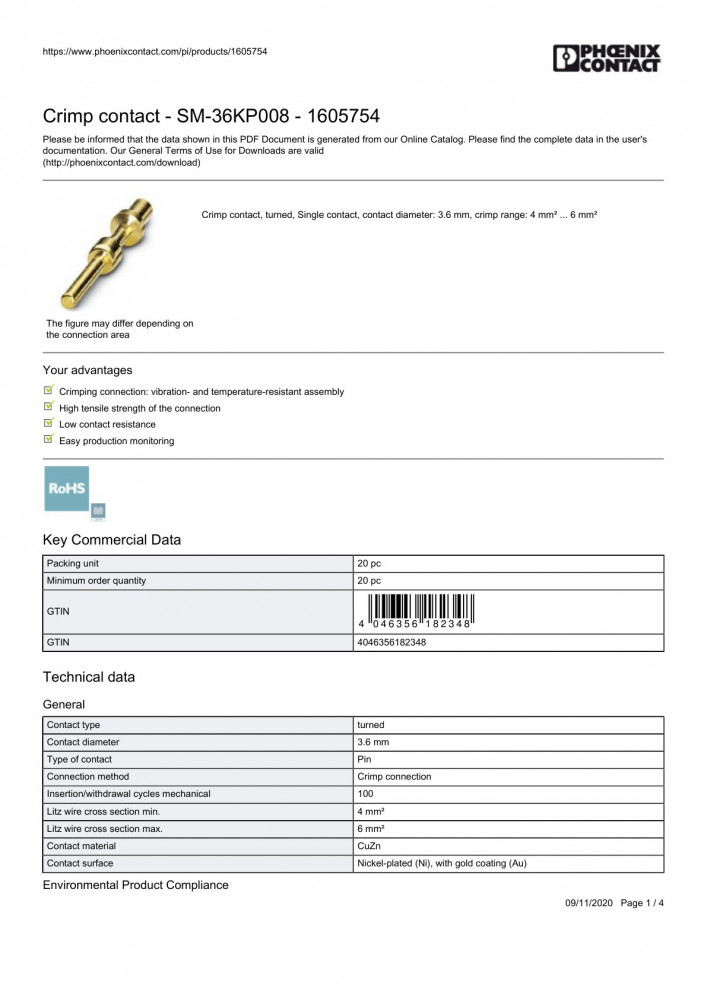 Phoenix Contact 1605754 product documentation page 1