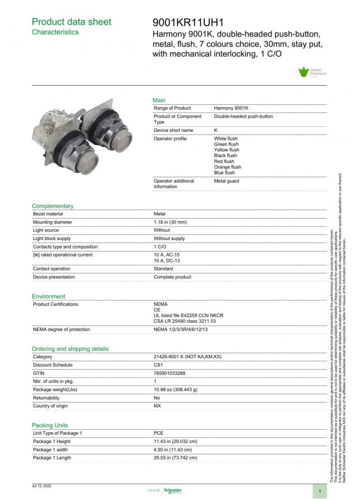 9001KR11UH1 technical document page 1