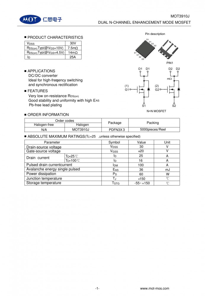 MOT3910J datasheet page 1