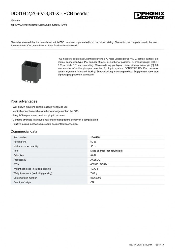 Phoenix Contact 1340498 product document page 1