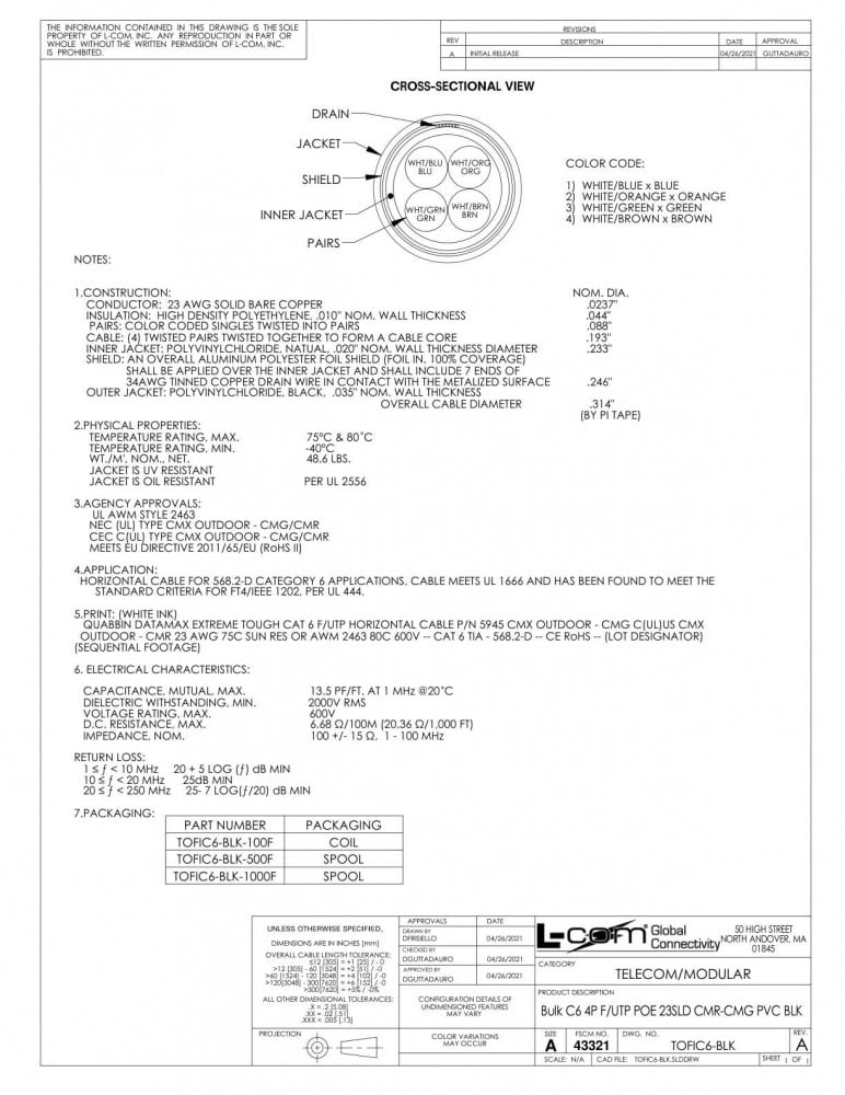 TOFIC6-BLK technical drawing and specification sheet