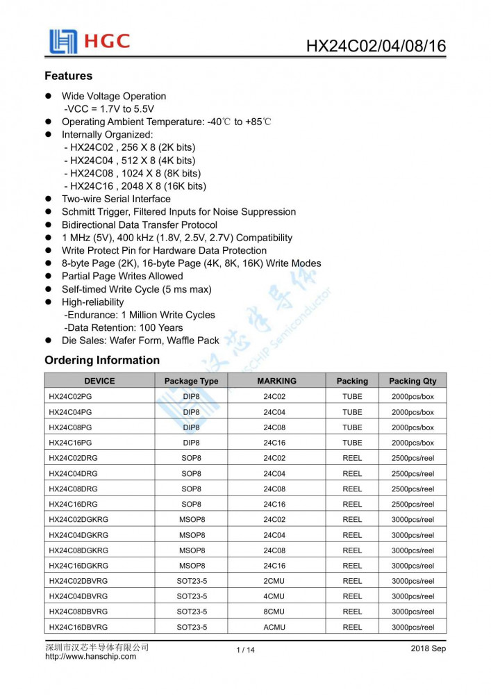 HX24C02DRG datasheet page 1