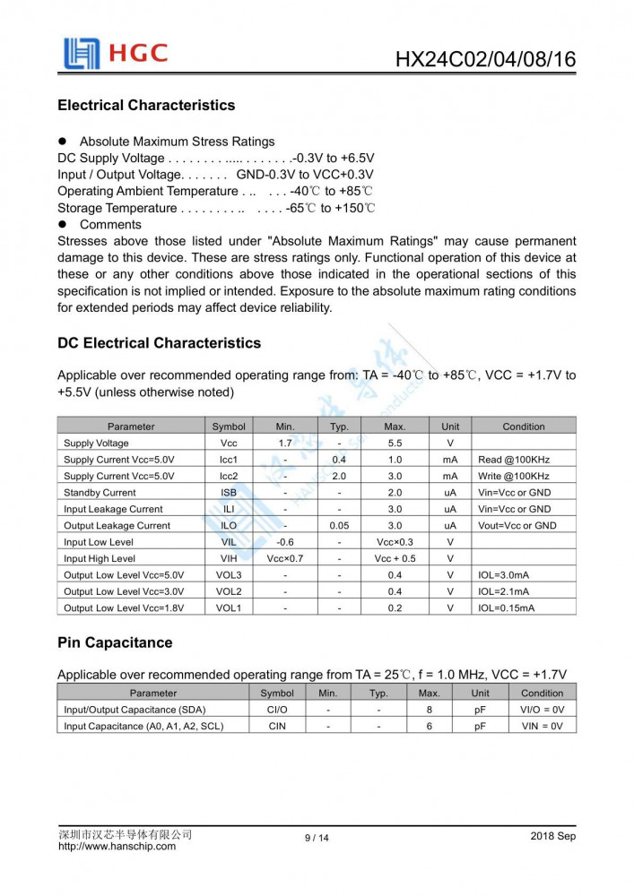 HX24C02DRG datasheet page 9