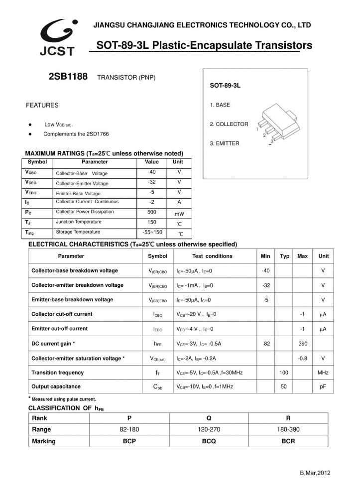 2SB1188 datasheet page 1