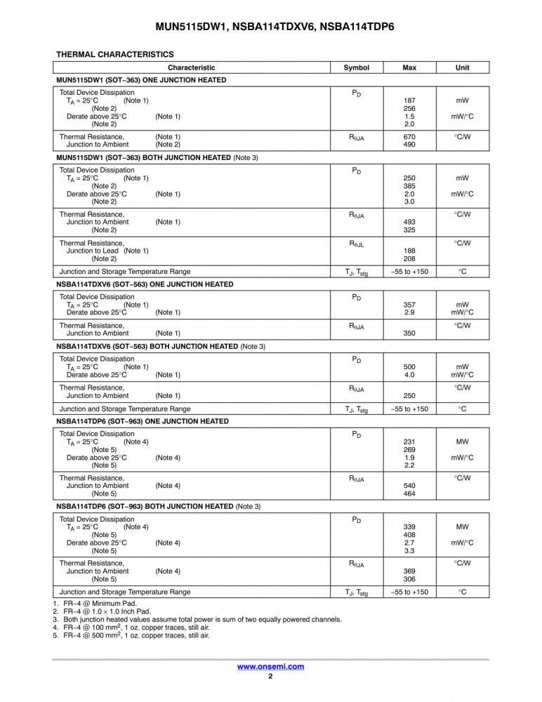 NSBA114TDXV6T1G technical document page 2