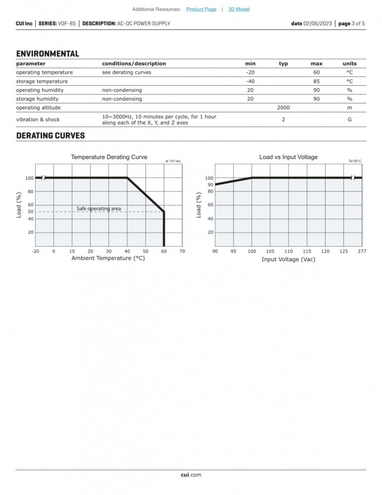 VOF-85 series datasheet page 3