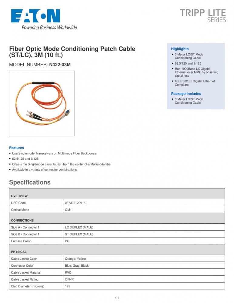 EATON N422-03M technical document page 1