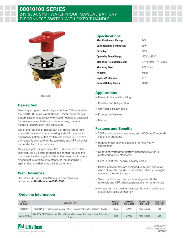 Littelfuse 08010100 technical document page