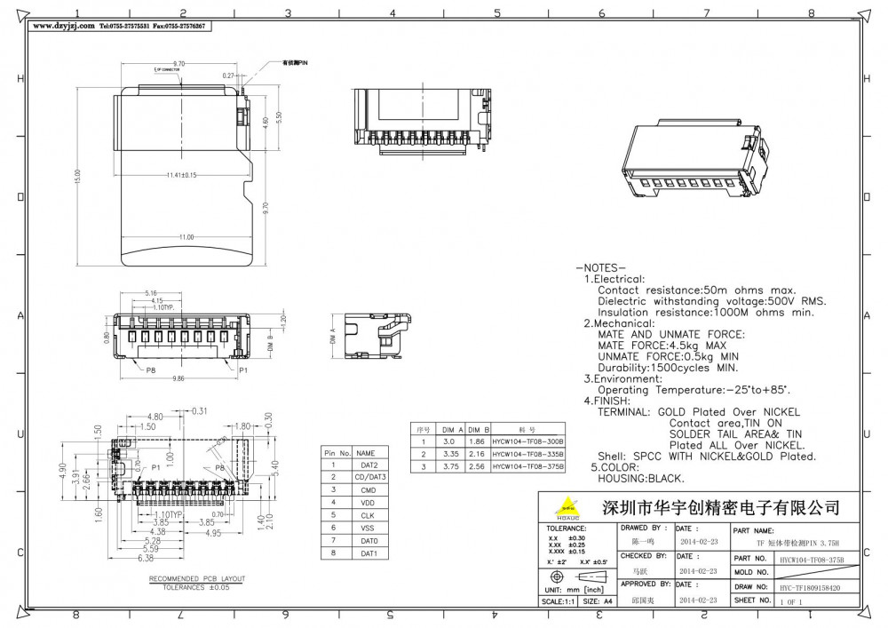 HOAUC HYCW104-TF08-375B technical drawing page