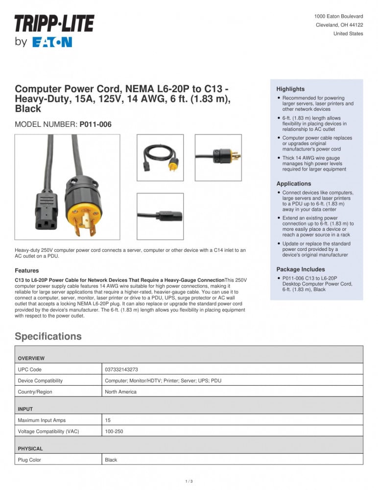 P011-006 technical document page 1