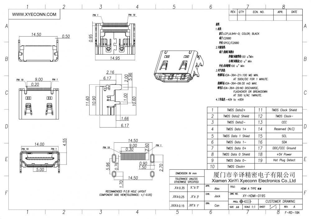 XY-HDMI-019S technical document preview