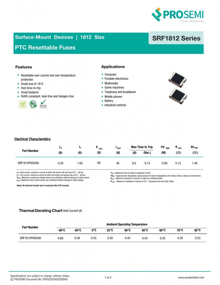 SRF1812P050/60 datasheet page 1