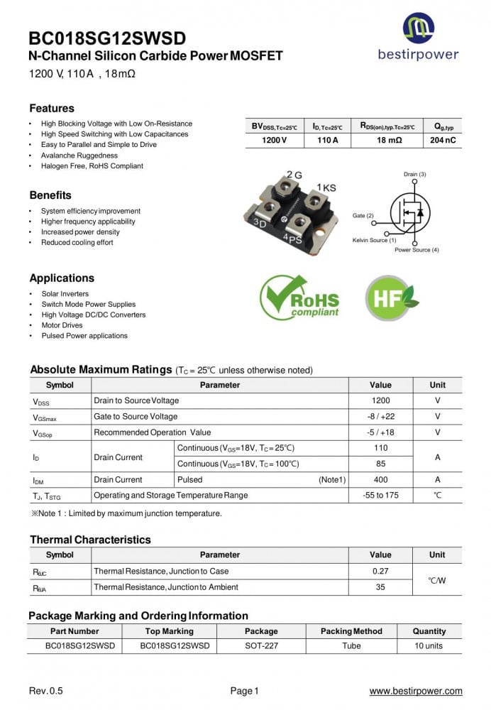 BC018SG12SWSD datasheet page 1
