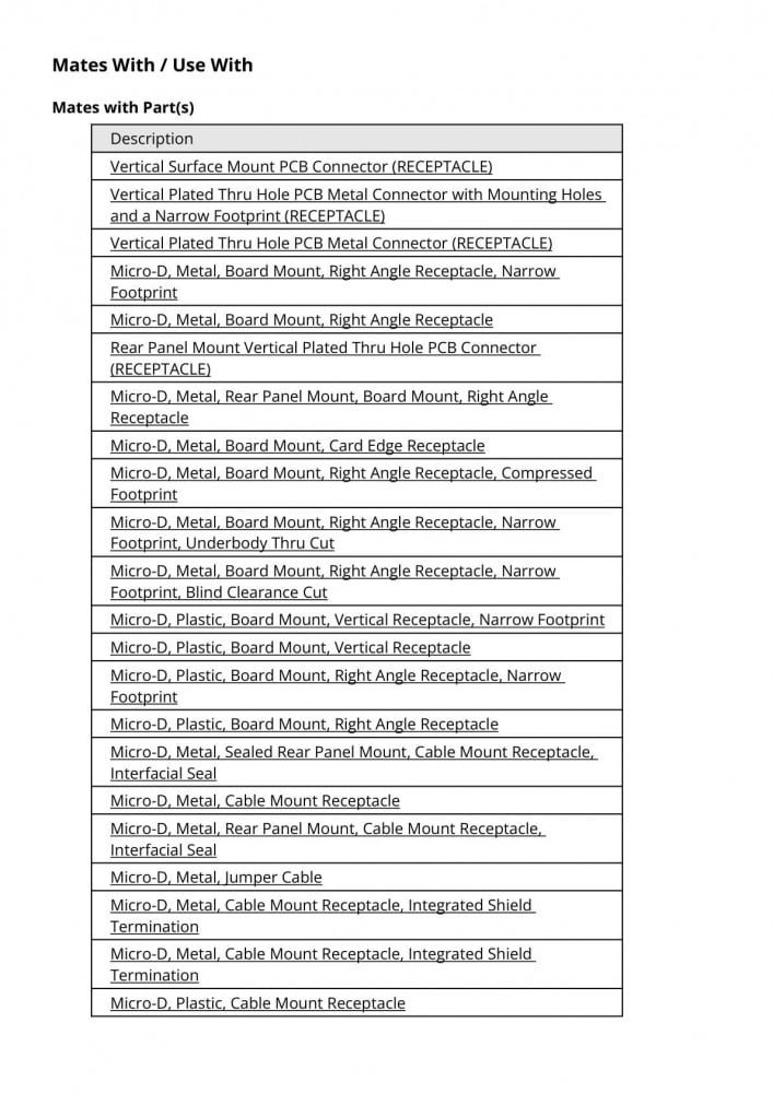 Technical document page 3 for the Micro-D connector