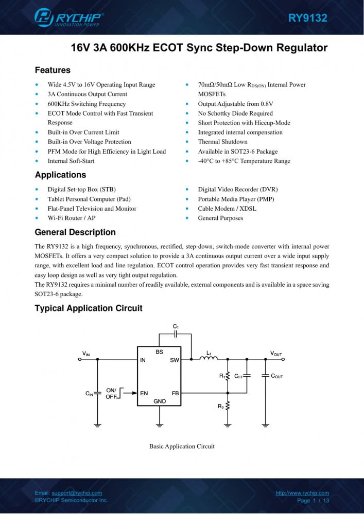 RY9132 datasheet page 1