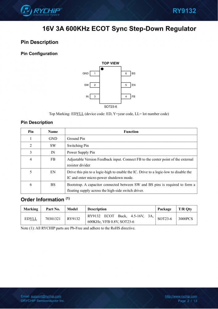 RY9132 datasheet page 2