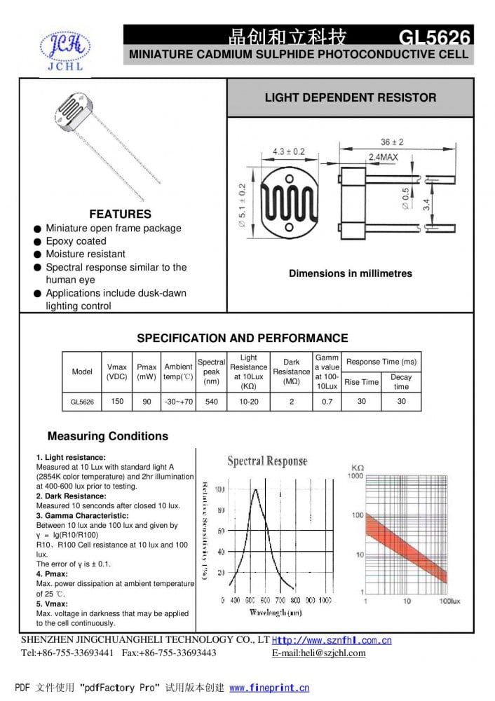 GL5626 product datasheet page