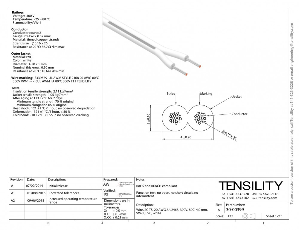 Tensility International 30-00399 product specification drawing