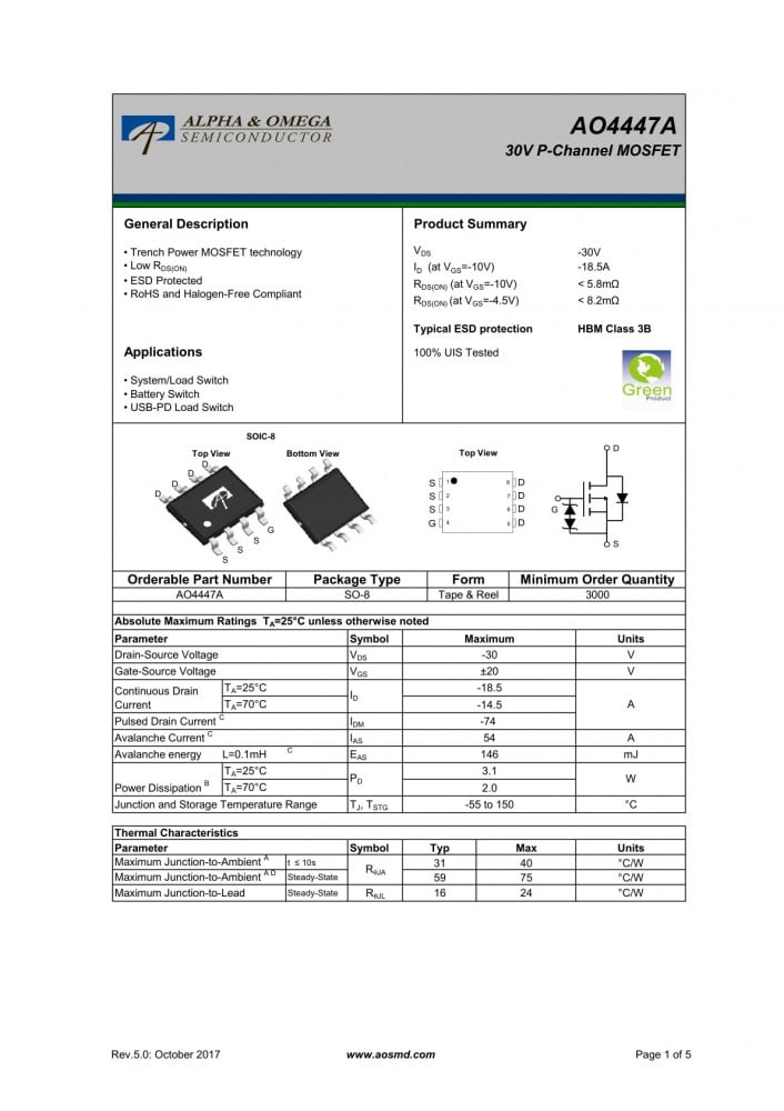 AO4447A datasheet page 1
