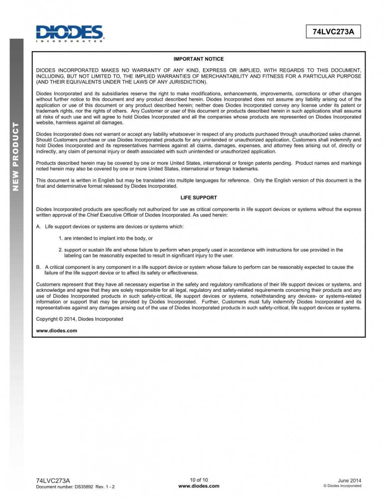 74LVC273AT20-13 datasheet page 10