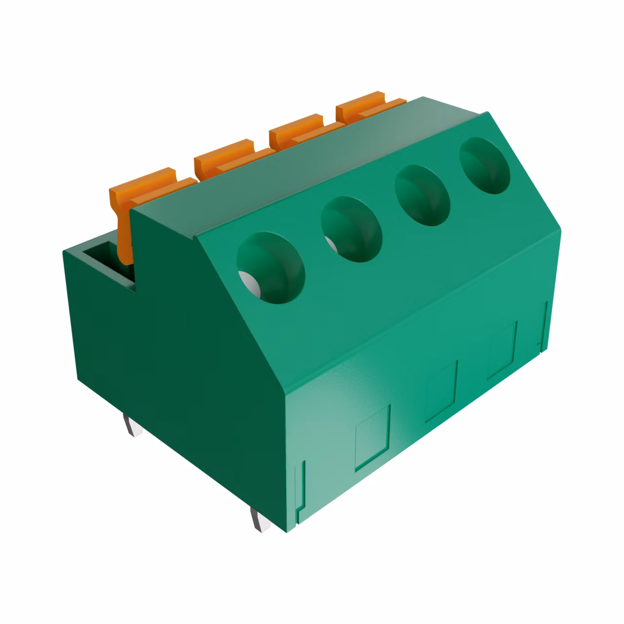 5.08mm Pitch, Eurostyle Fixed-Mount Push-Button Terminal Block, 45° Standard, 8A, 22-16 AWG, Green, 4 Circuits for sale