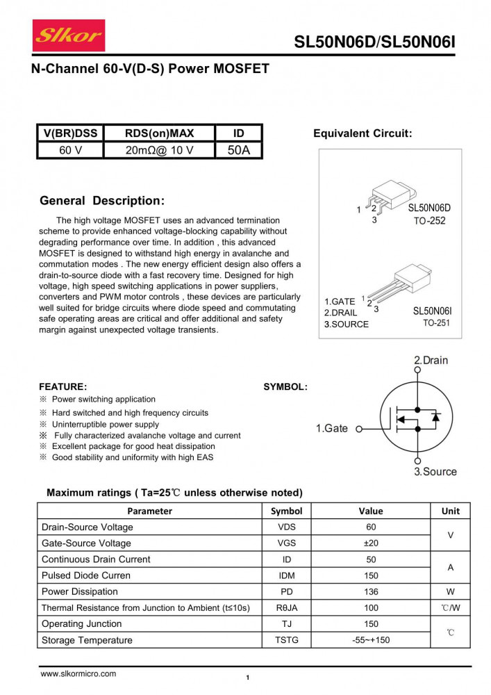 SL50N06D datasheet page 1