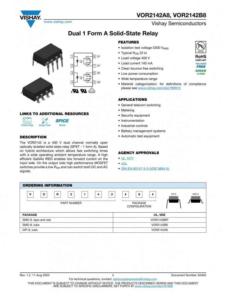 VOR2142B8 datasheet page 1