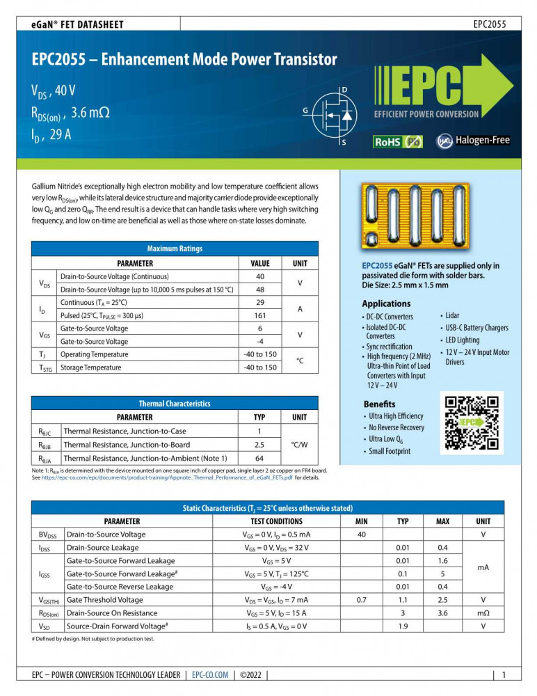 EPC2055 datasheet page 1