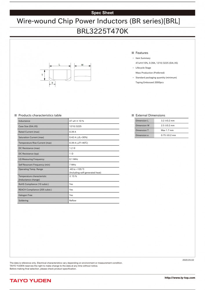 BRL3225T470K technical document page 1