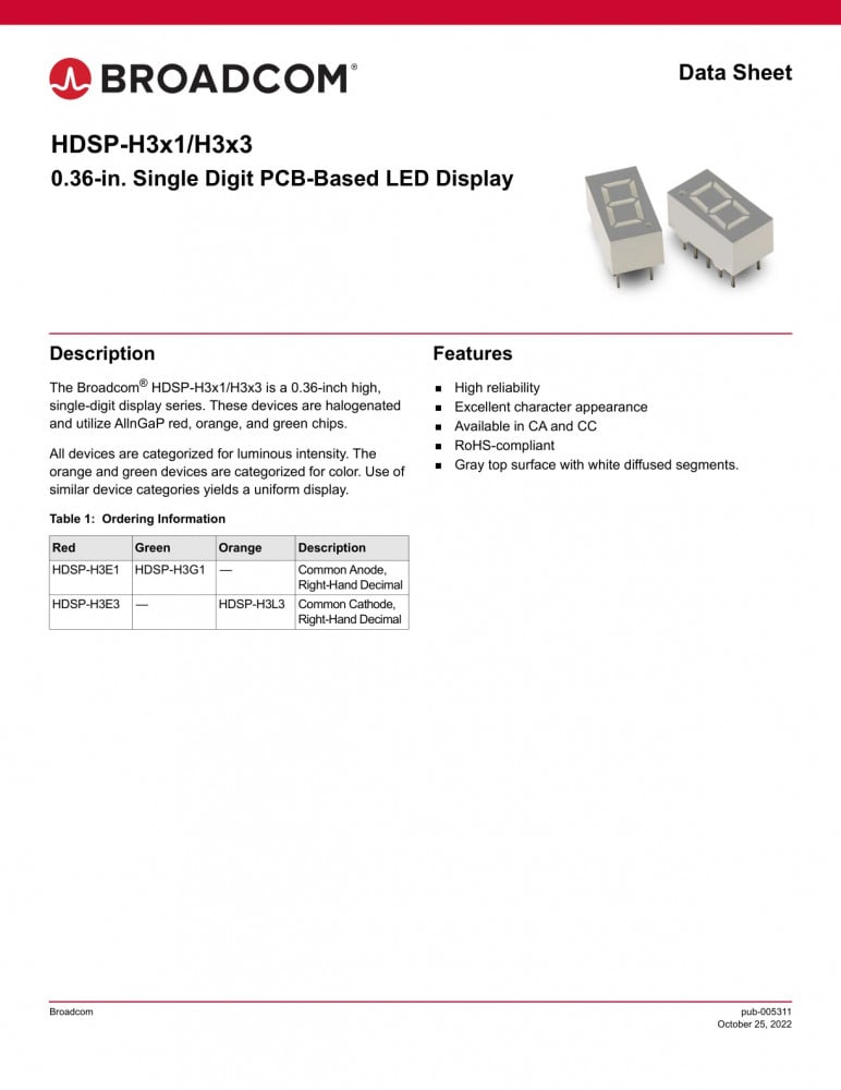 HDSP-H3E3 datasheet page 1