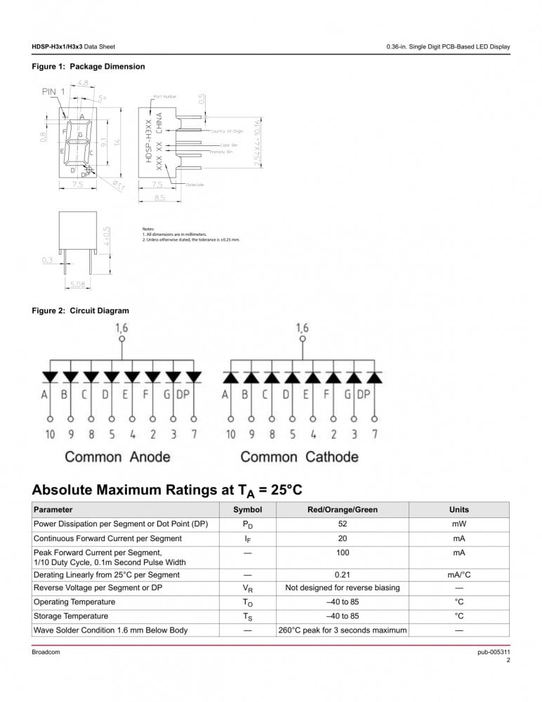 HDSP-H3E3 datasheet page 2