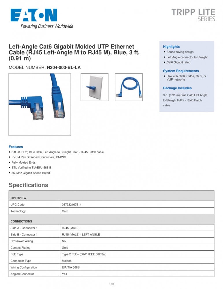 N204-003-BL-LA technical document page 1